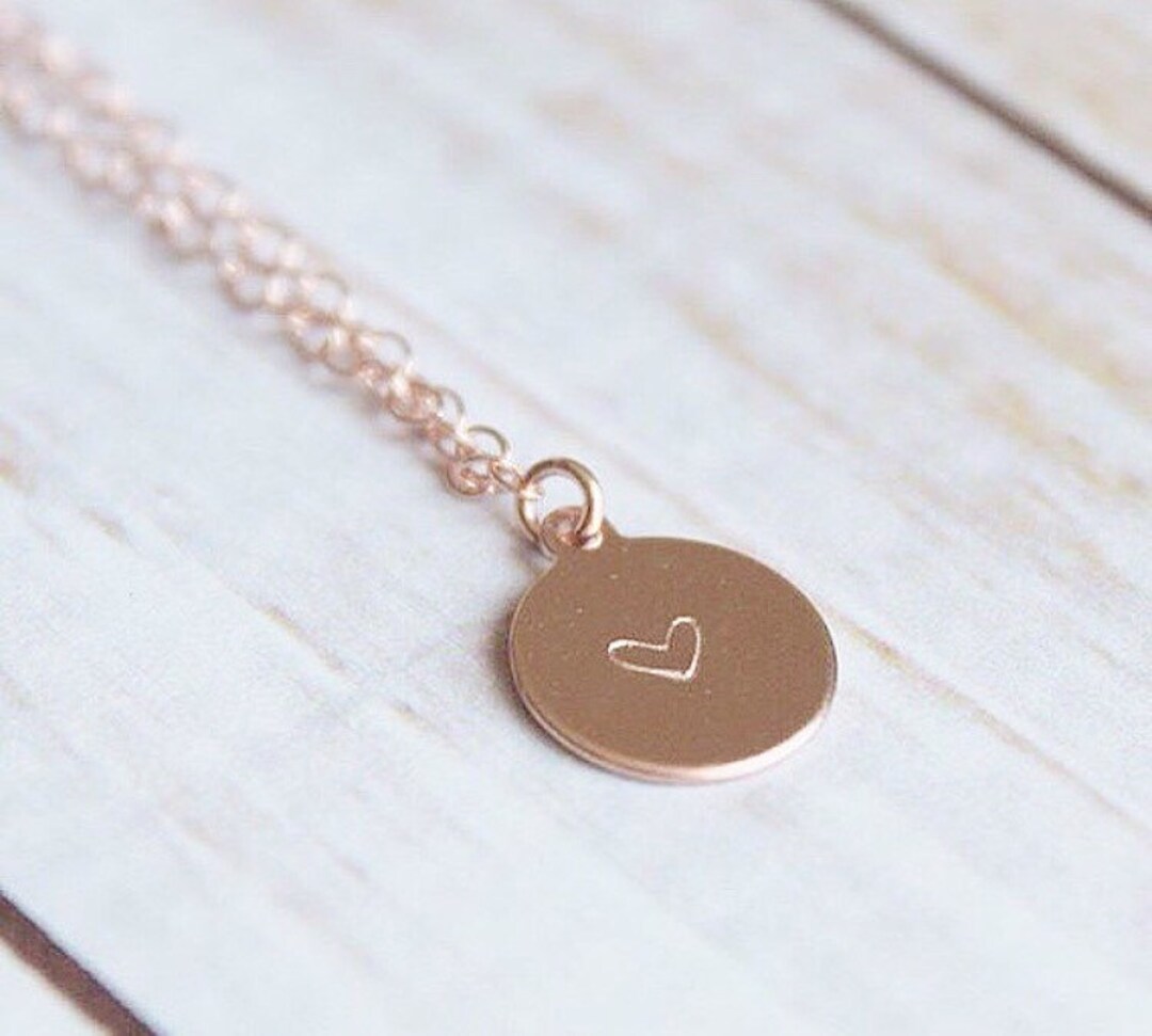 Rose Gold Circle Heart Tag Necklace | Minimalist Jewelry - Etsy