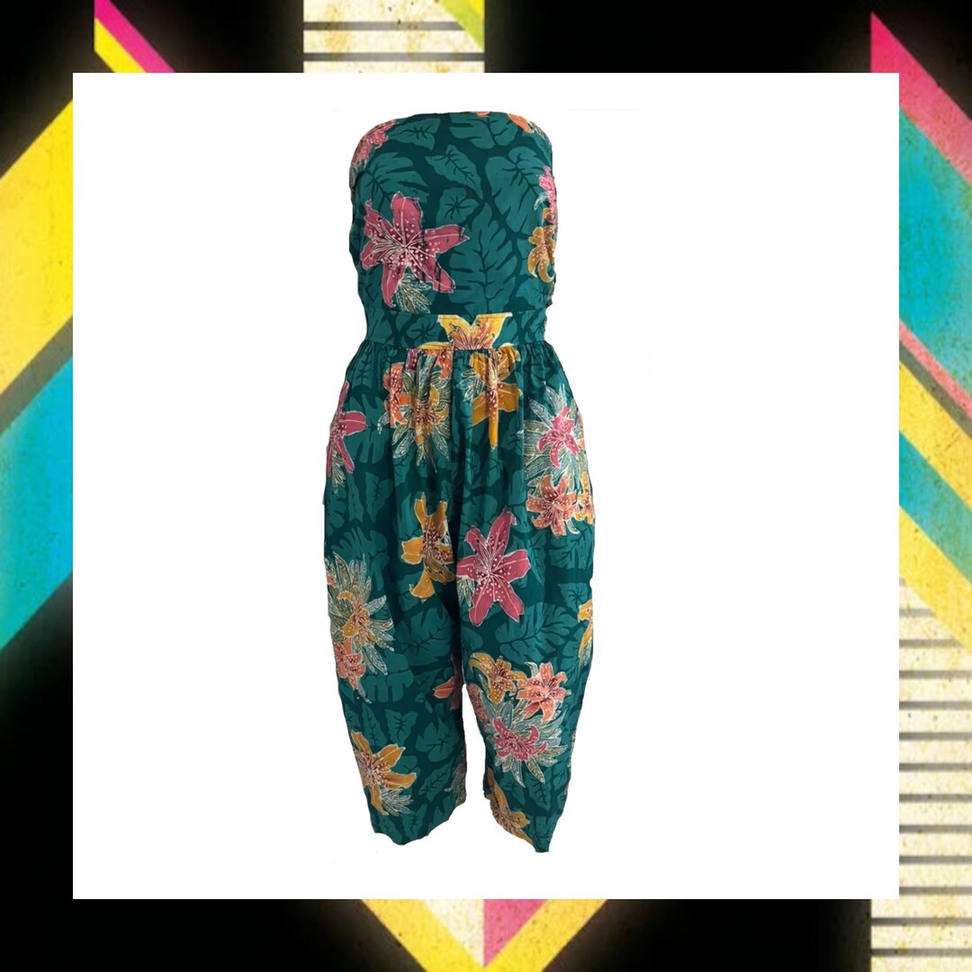 90's Versatile Tropical Floral Romper-jumpsuit by Java Wraps Size XS ...