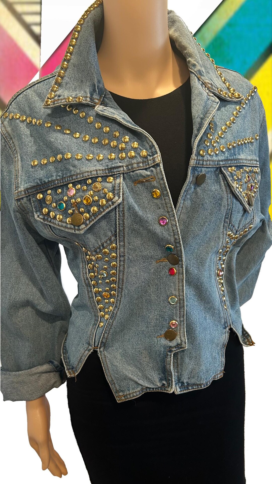 1980's Jeweled and Studded Denim Jacket by Frederick's of Hollywood ...