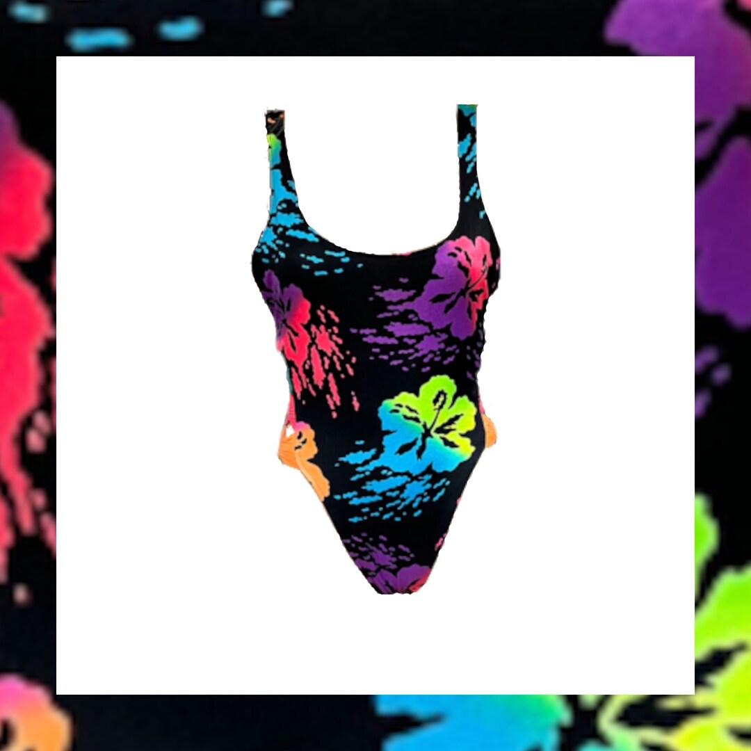80's OP Ocean Pacific Neon Vibrant One Piece Hi Cut High Hip Bathing ...