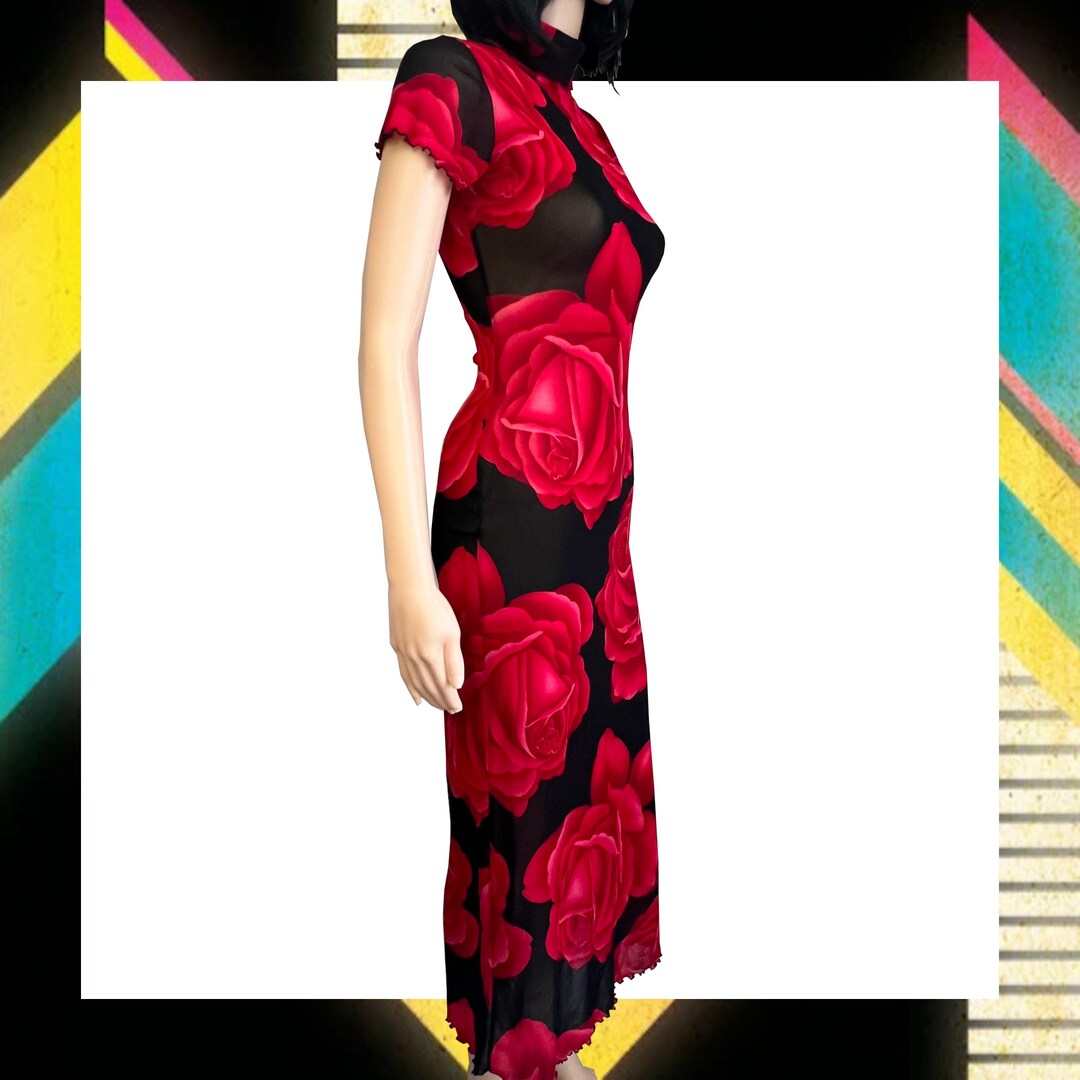 90's Super Sexy Floral Goth Mesh Maxi Dress by MOA MOA Size Small - Etsy