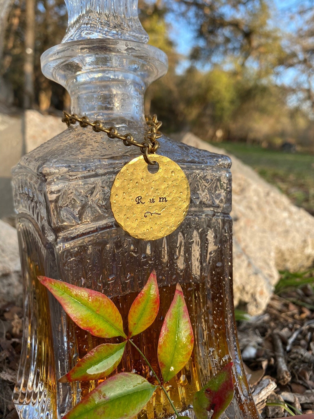 Liquor Decanter Tags | Set of 5 Hand-stamped Hammered Brass Round ...