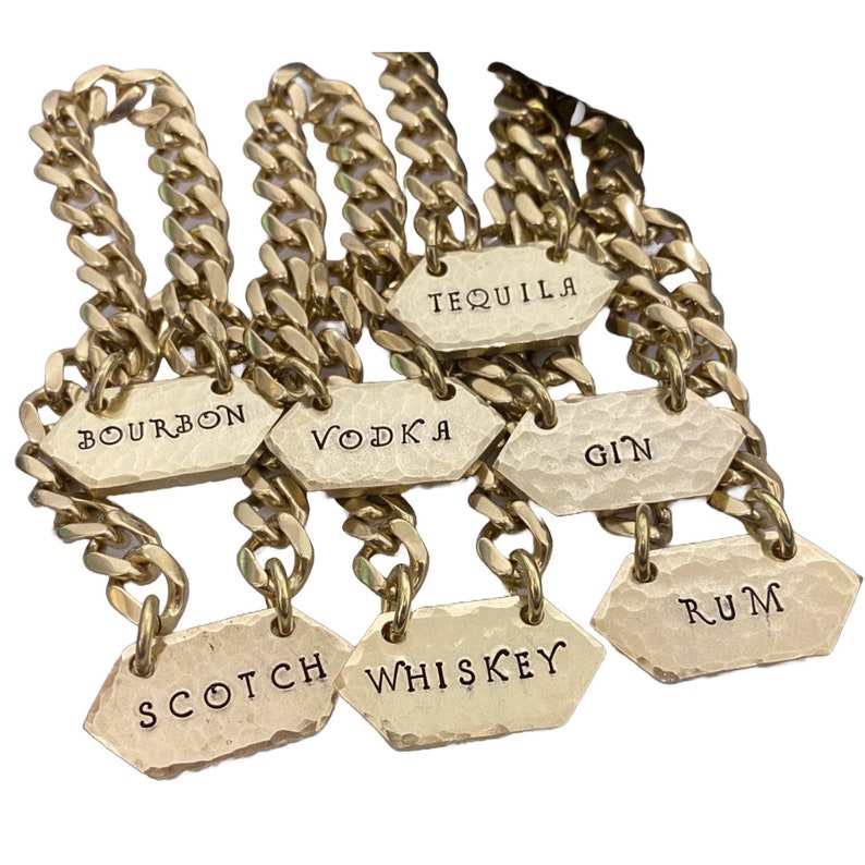 Liquor Decanter Labels Tags- Set of 7 Thick Heavy Hand-stamped Hammered ...