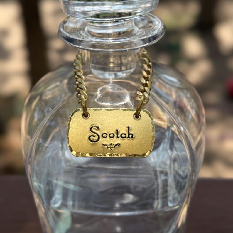 Brass Liquor Decanter Labels Tags- Set of 7 Thick Heavy Hand-stamped on ...