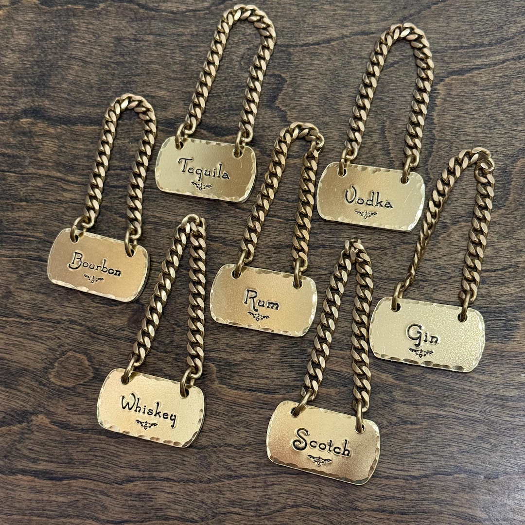 Brass Liquor Decanter Labels Tags- Set of 7 Thick Heavy Hand-stamped on ...