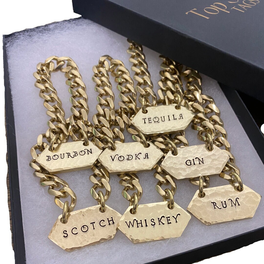 Liquor Decanter Labels Tags- Set of 7 Thick Heavy Hand-stamped Hammered ...