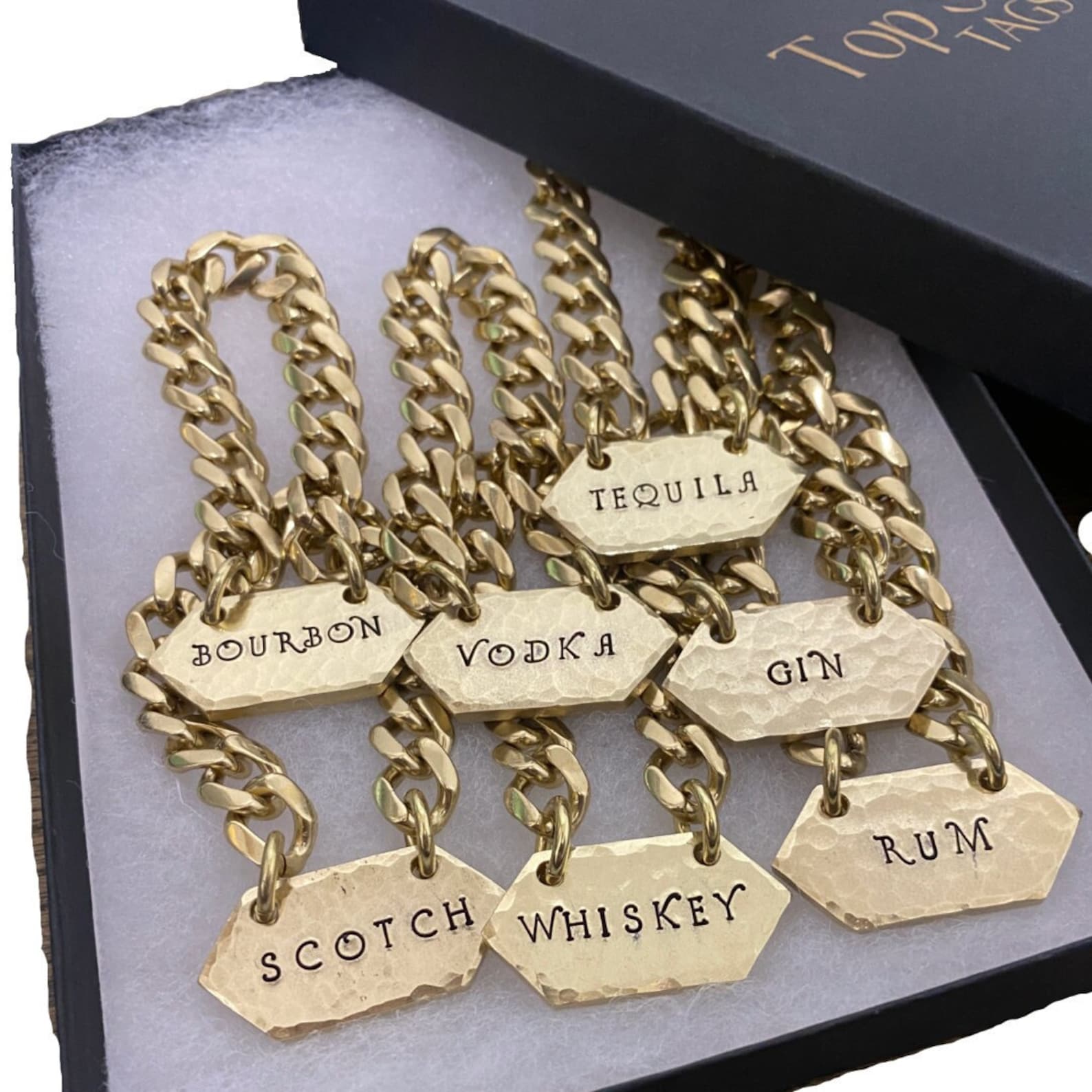 Liquor Decanter Labels Tags- Set of 7 Thick Heavy Hand-stamped Hammered ...