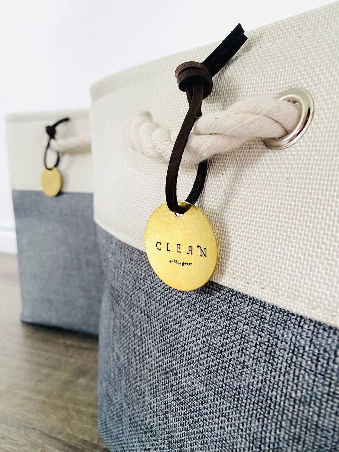 Clean & Dirty Laundry Labels | Set of 2 Brass Metal Tags With Leather ...