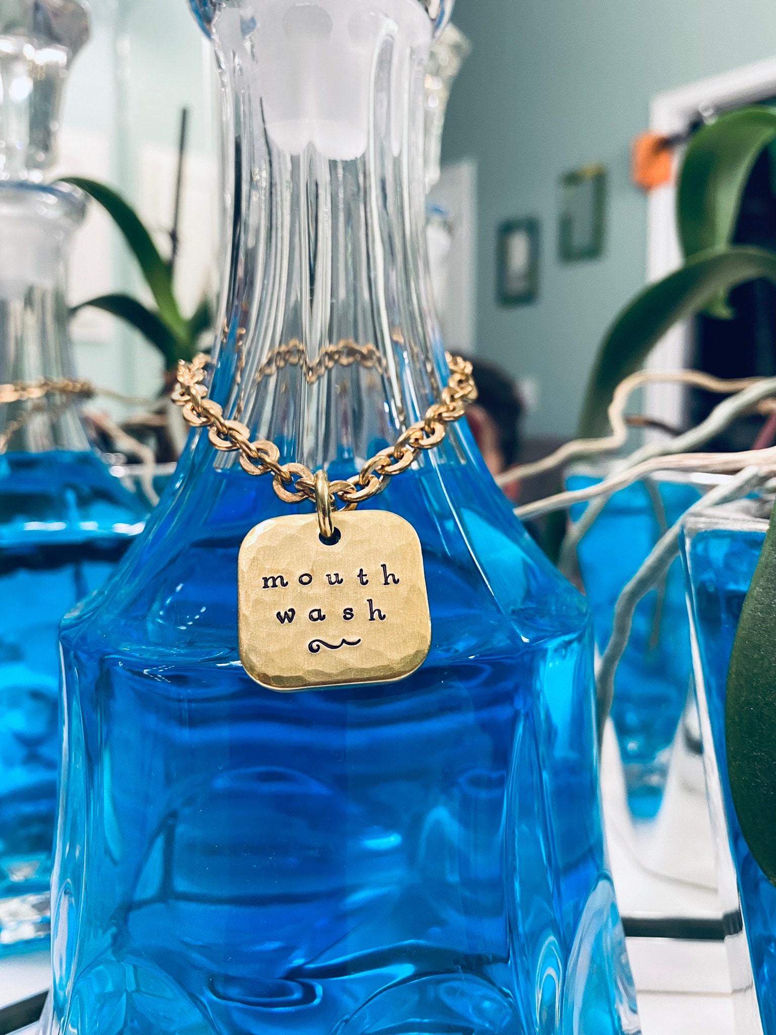 Mouthwash Label Decanter Bottle Tag Hand-stamped Thick Brass - Etsy