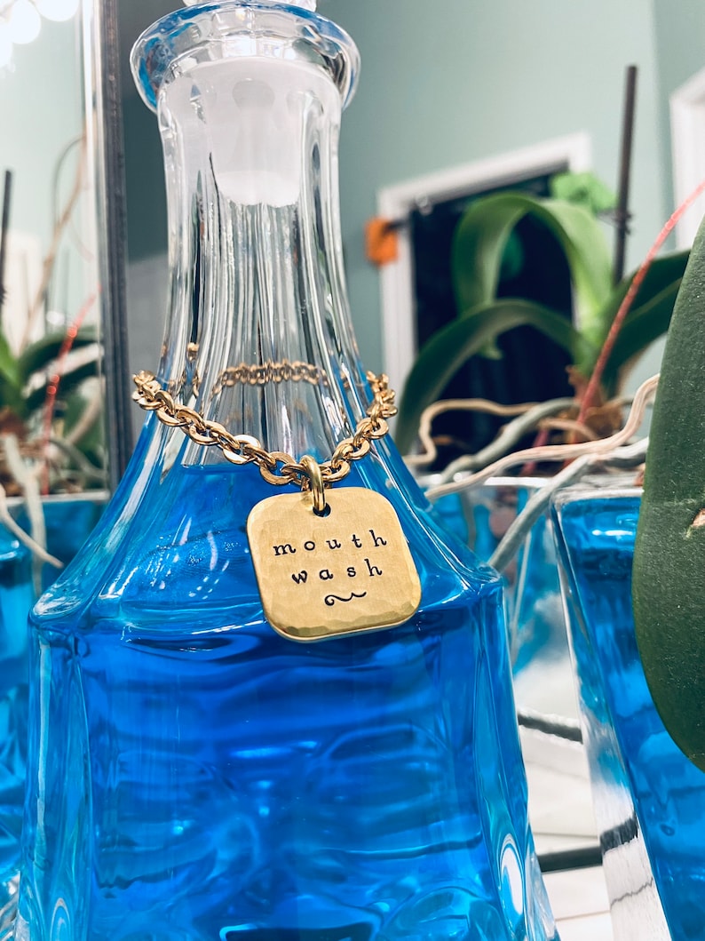 Mouthwash Label Decanter Bottle Tag | Hand-stamped Thick Brass Label ...