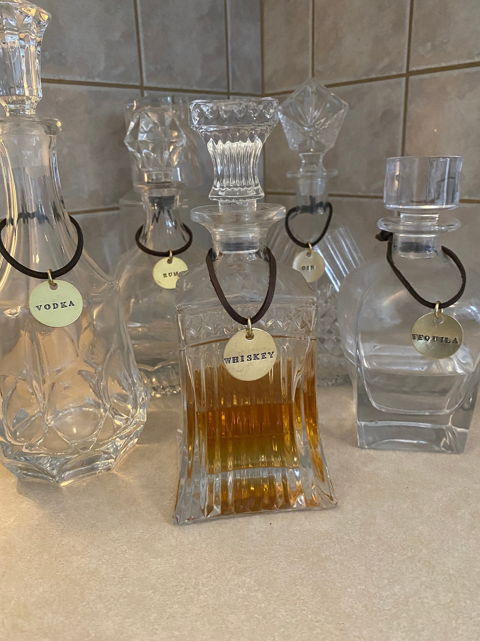 5 Pack of Liquor Decanter Tags | Hand-stamped Brass Round Alcohol ...