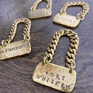 Liquor Decanter Tags | Customizable Hand-stamped Hammered Thick Brass ...