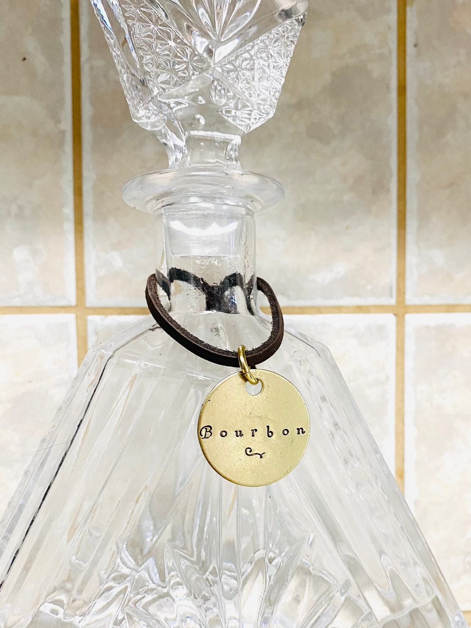 Full Set of 8 Liquor Bottle Decanter Tags Hand-stamped Brass Round ...