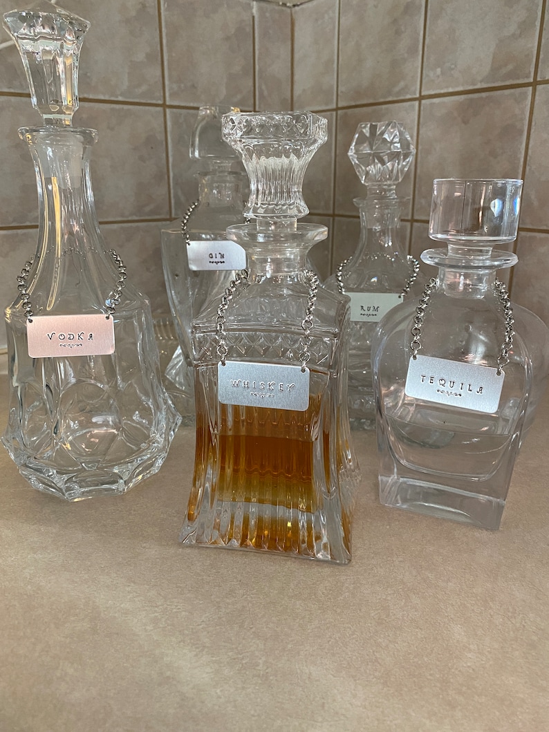 Custom Decanter Tags in Silver Color Handmade / Hand Stamped Metal ...