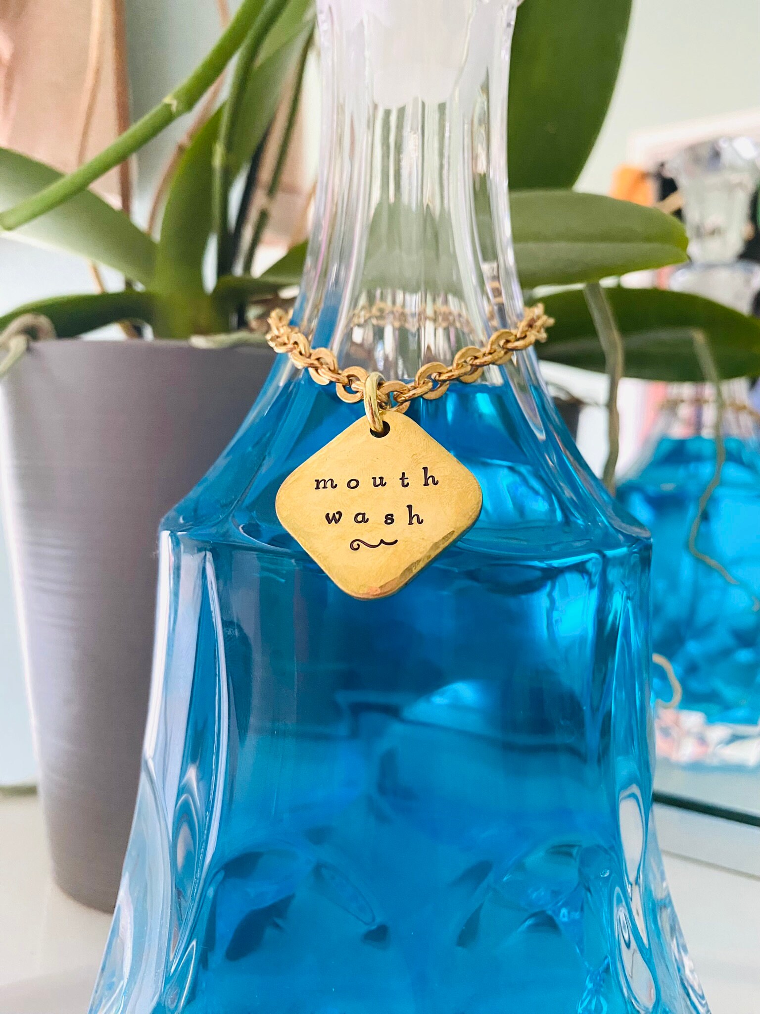 Mouthwash Label Decanter Bottle Tag Hand-stamped Thick Brass Label ...