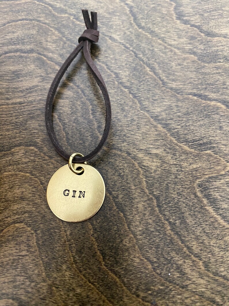 5 Pack of Liquor Decanter Tags Hand-stamped Brass Round Alcohol Labels ...