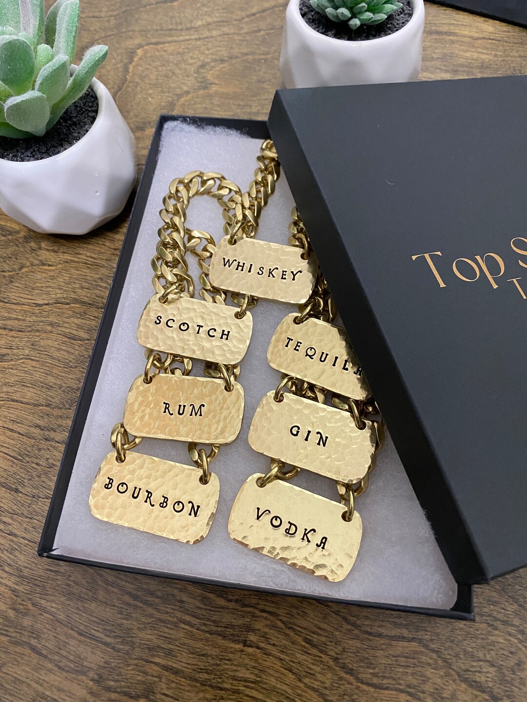 Liquor Decanter Labels Tags- Set of 7 Thick Heavy Hand-stamped Hammered ...