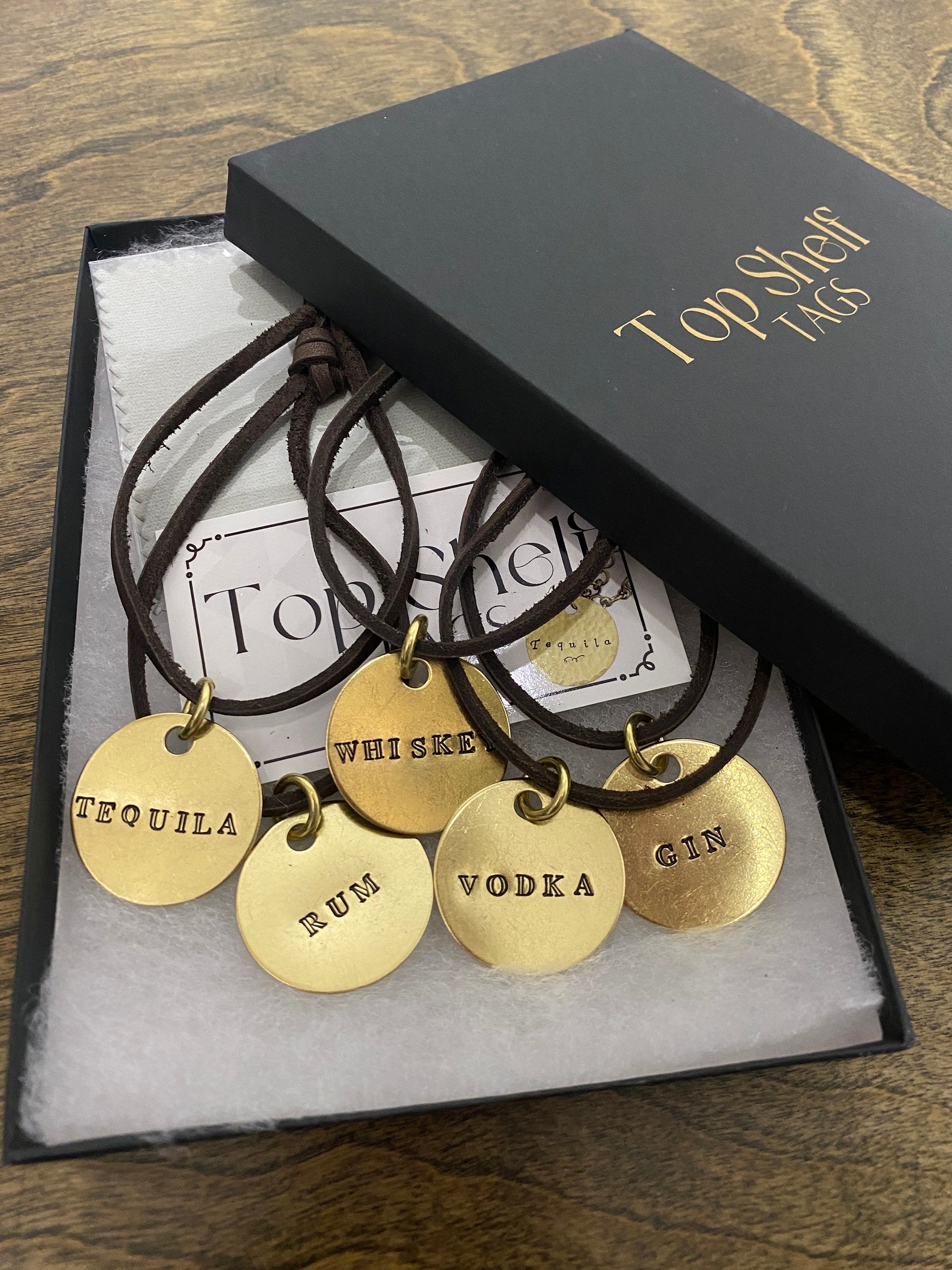 5 Pack of Liquor Decanter Tags | Hand-stamped Brass Round Alcohol ...