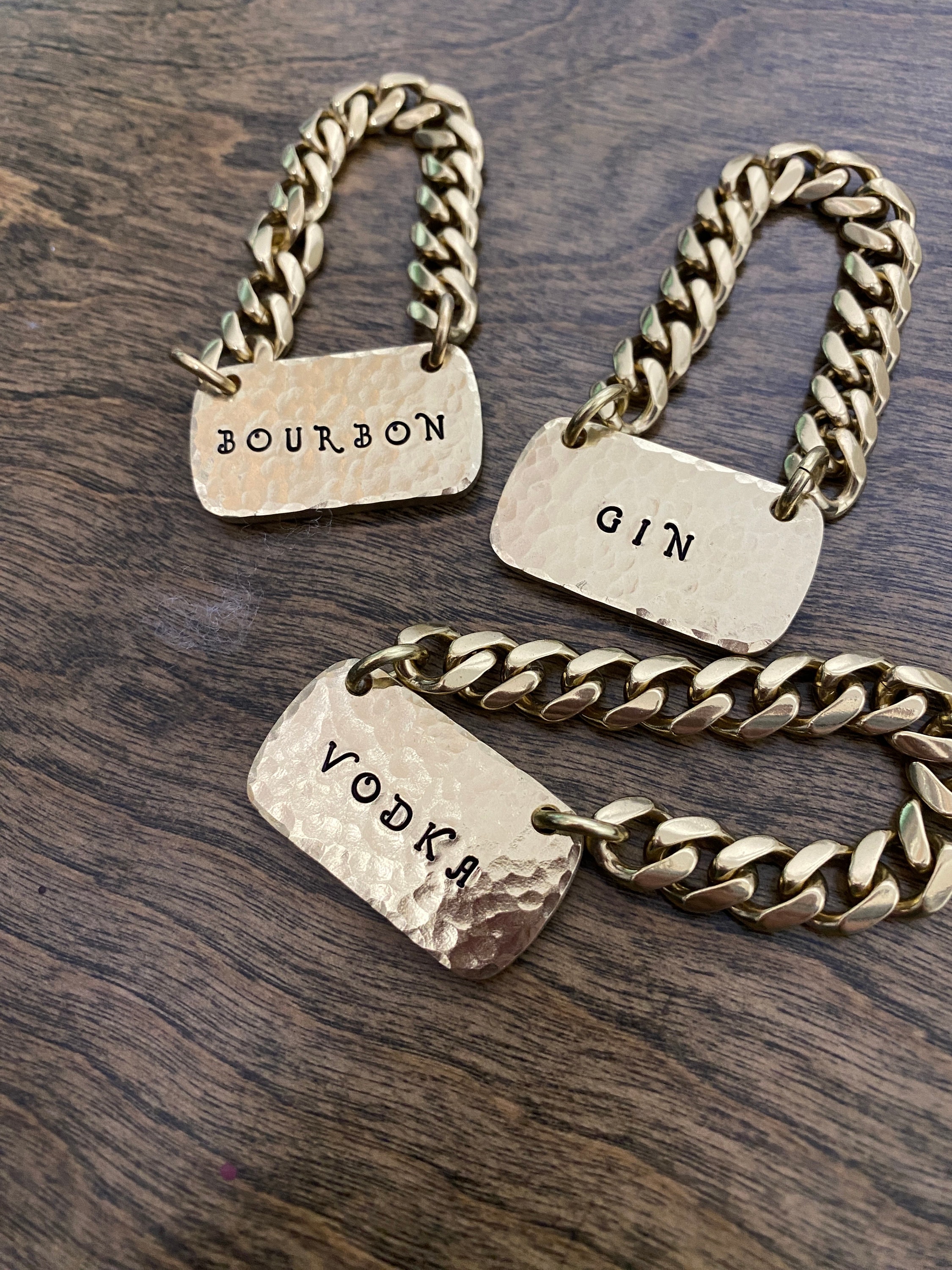 Liquor Decanter Labels Tags- Set of 7 Thick Heavy Hand-stamped Hammered ...