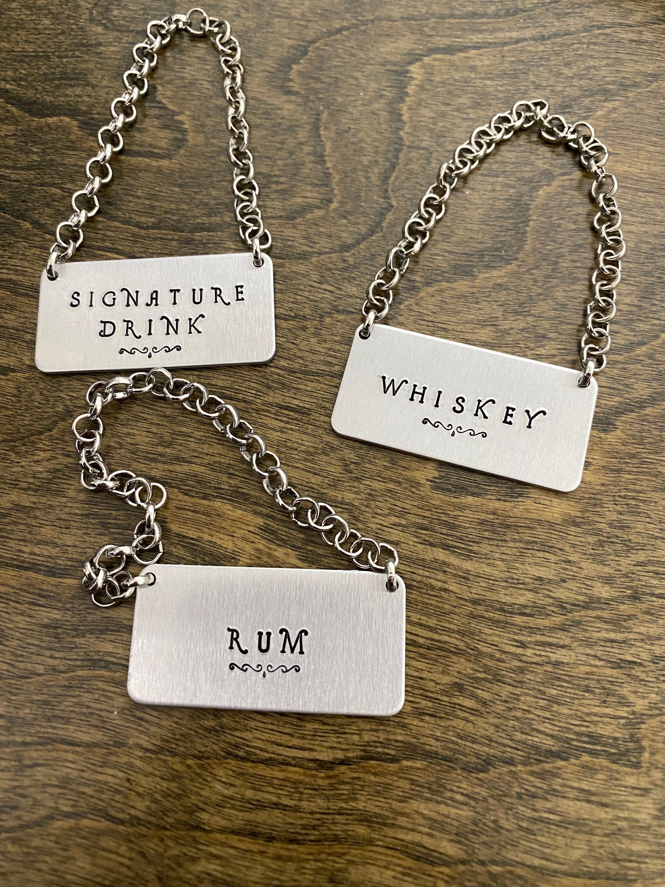 Custom Decanter Tags in Silver Color Handmade / Hand Stamped Metal ...