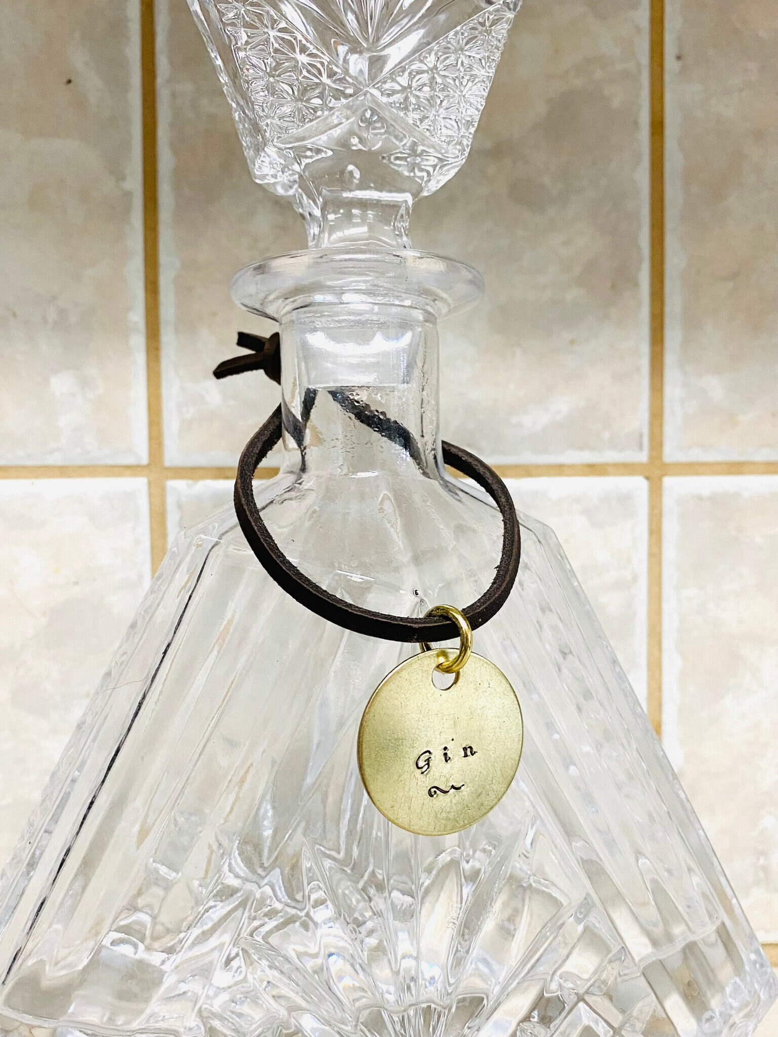 Full Set of 8 Liquor Bottle Decanter Tags Hand-stamped Brass Round ...