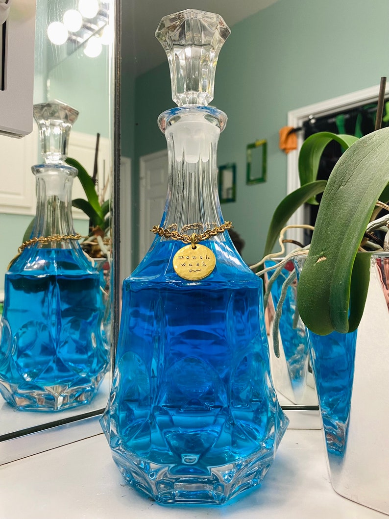 Mouthwash Label Decanter Bottle Tag | Hand-stamped Thick Brass Label ...