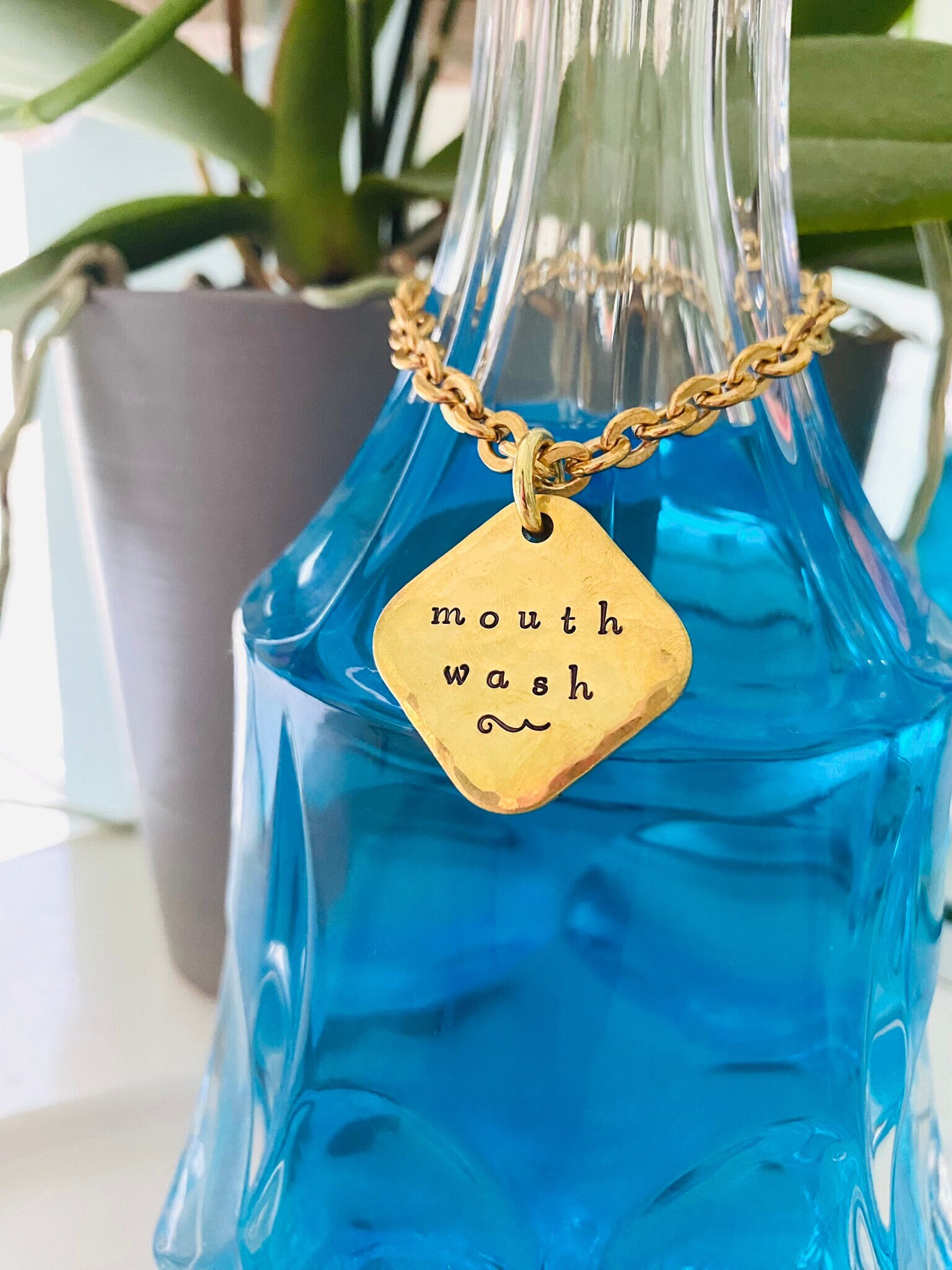Mouthwash Label Decanter Bottle Tag | Hand-stamped Thick Brass Label ...