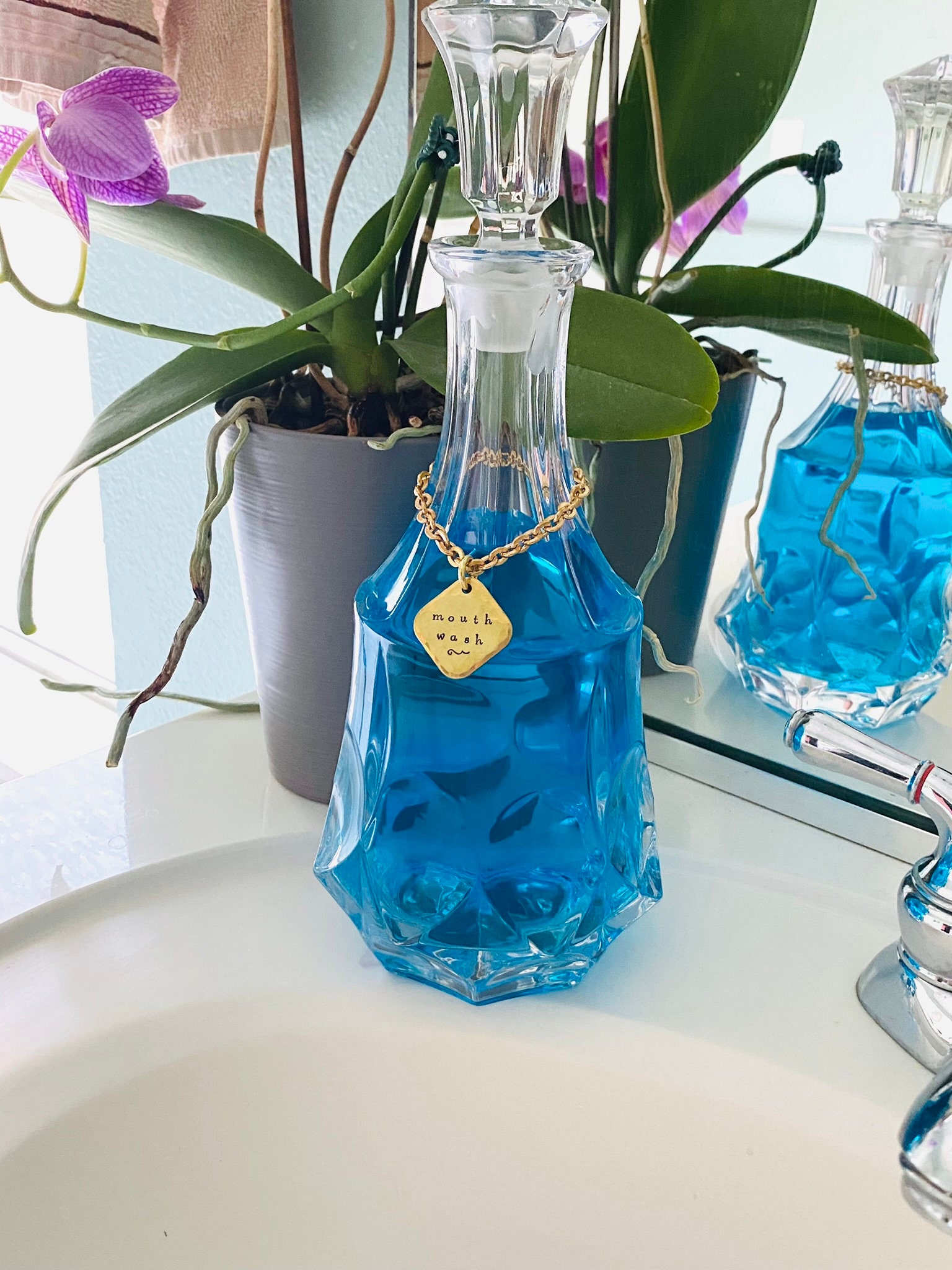 Mouthwash Label Decanter Bottle Tag | Hand-stamped Thick Brass Label ...
