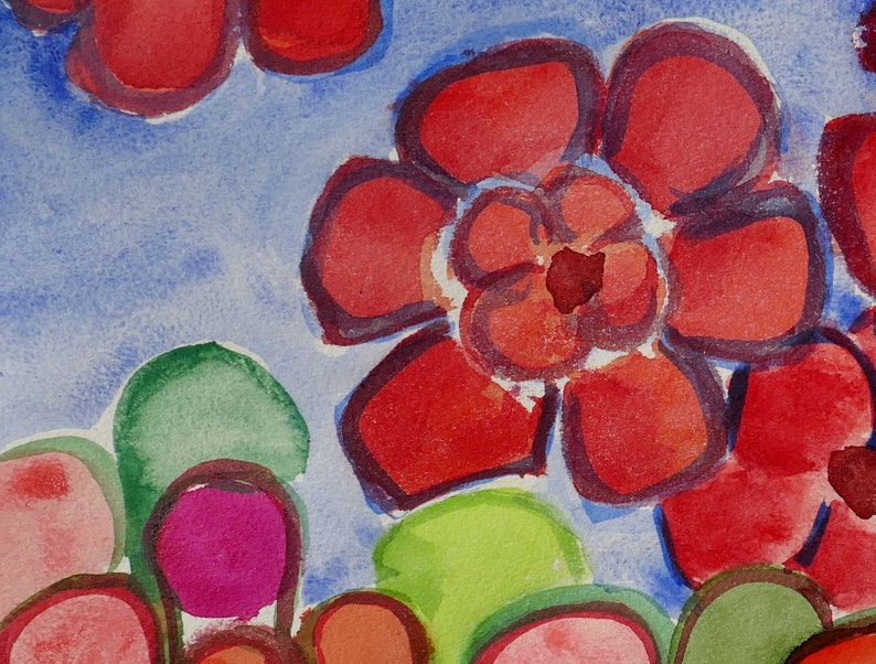 Watercolor Spring Has Sprung, Red Flowers, Abstract Painting - Etsy