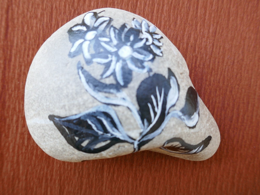 Painted Riverstone, Flower Art Stone, Painted on Back and Front - Etsy