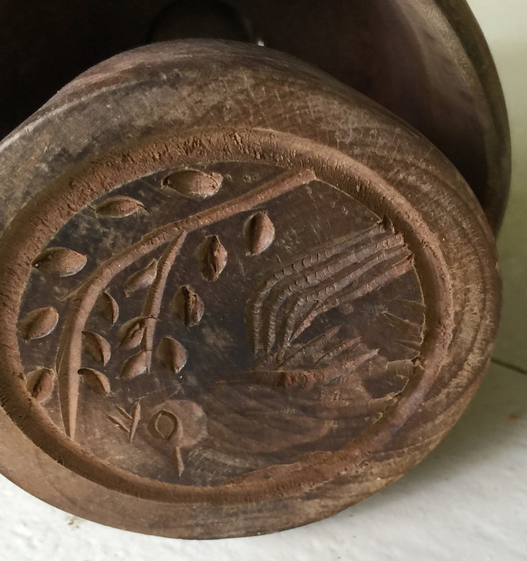 Antique Wood Primitive Butter Mold, Bird and Branch, Butter Stamp ...