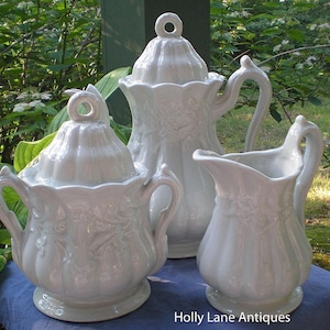 REDUCED, 3 Piece White Ironstone Tea Set, Wheat and Clover Pattern, Red ...