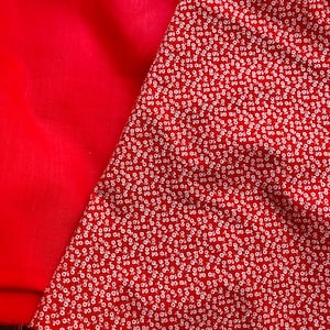 Vintage Fabric, 2 Pieces, Solid Red, Small Floral Print, Cranston Print ...