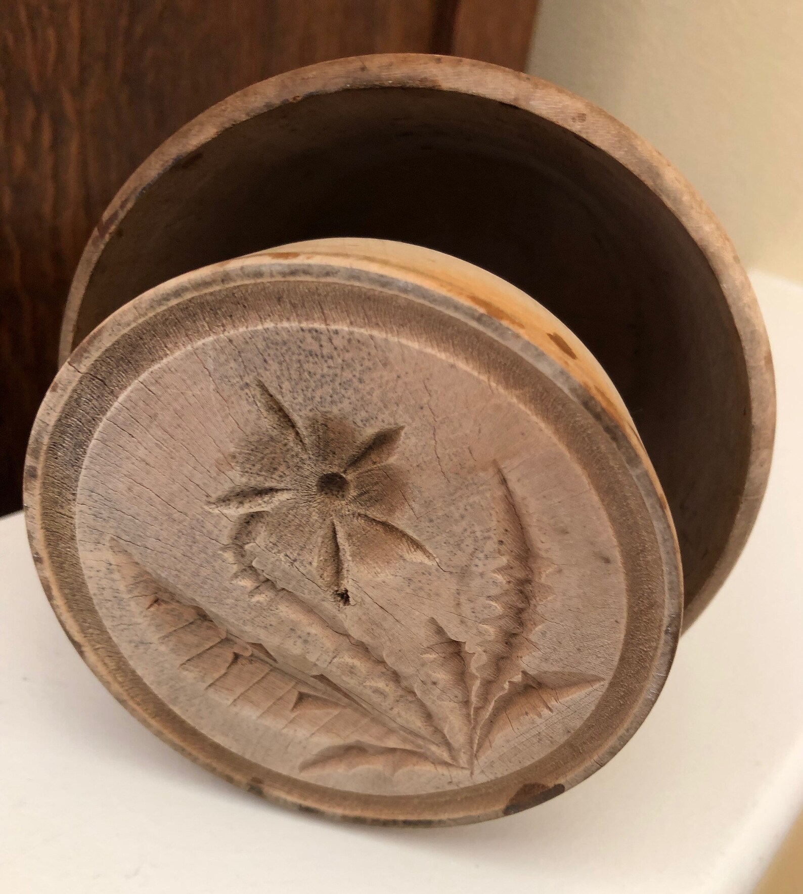 Antique Large Wood Primitive Butter Mold, Flower and Leaves, Butter ...