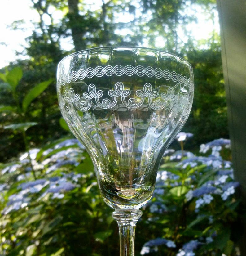 Antique Etched Optic Ribbed Stem, Heisey, Trefoil, Antique Glass ...