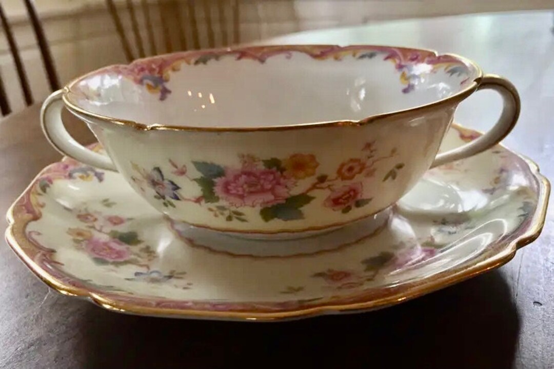 Vintage Noritake Handled Soup Bowl and Underplate, Berwick Pattern ...