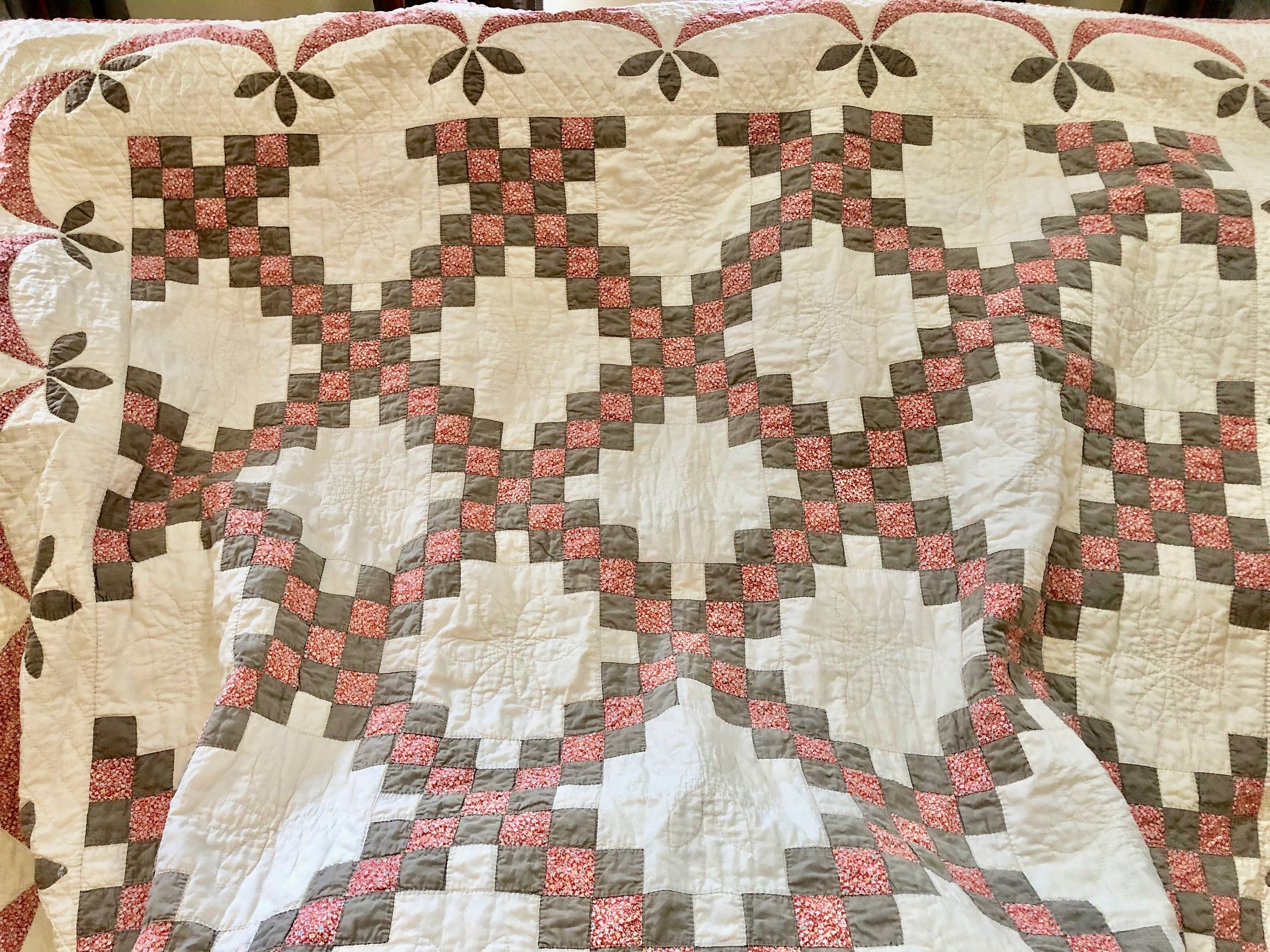 Vintage Hand Made Quilt, Brown Squares With Rust Print, Hand Quilted ...