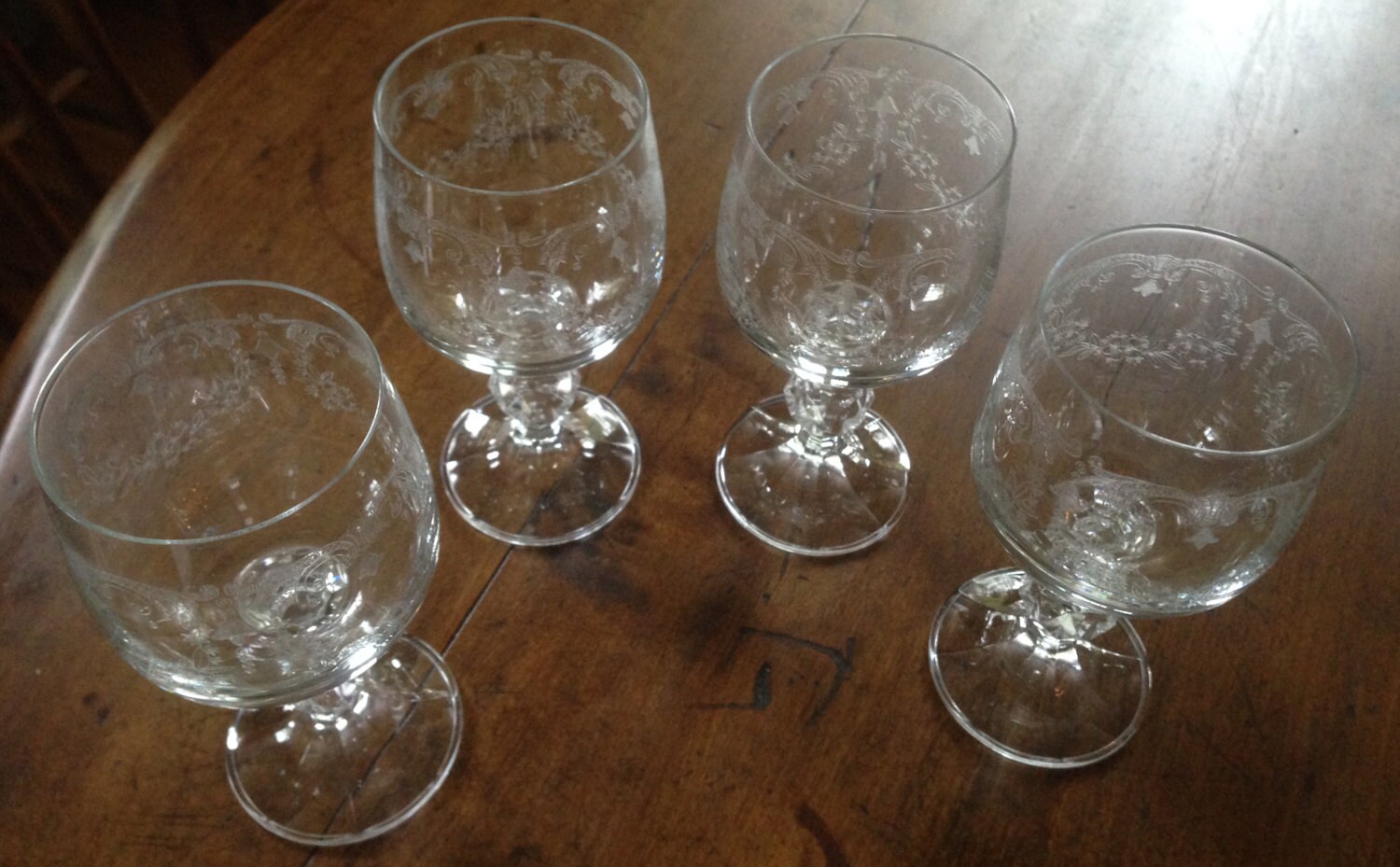 Vintage Etched Stems Set Of Four Cascade Pattern Bohemia | Etsy