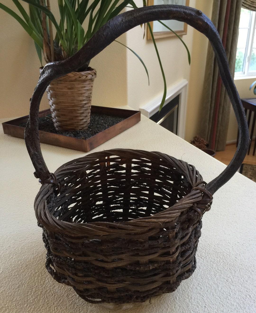 Vintage Rustic Twig Basket, Wonderful Handle, Vintage Gift, Interior ...