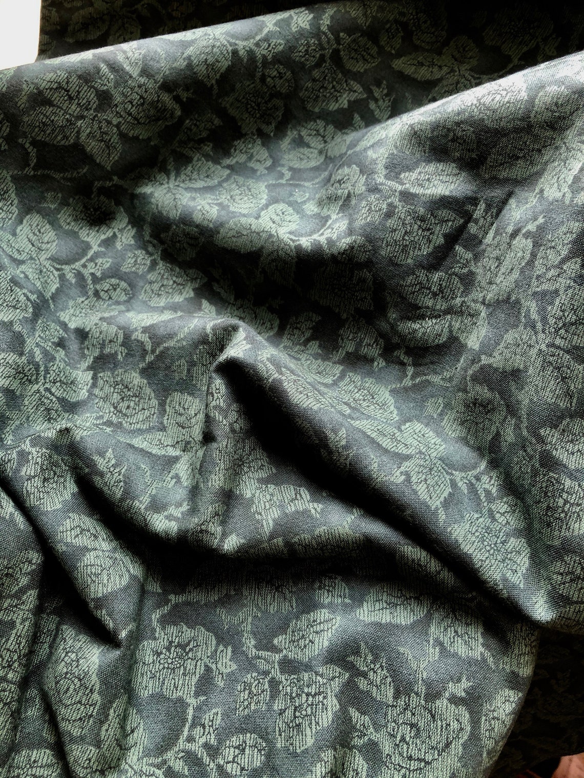 Vintage Fabric Green Tone On Tone Fabric Floral Print | Etsy