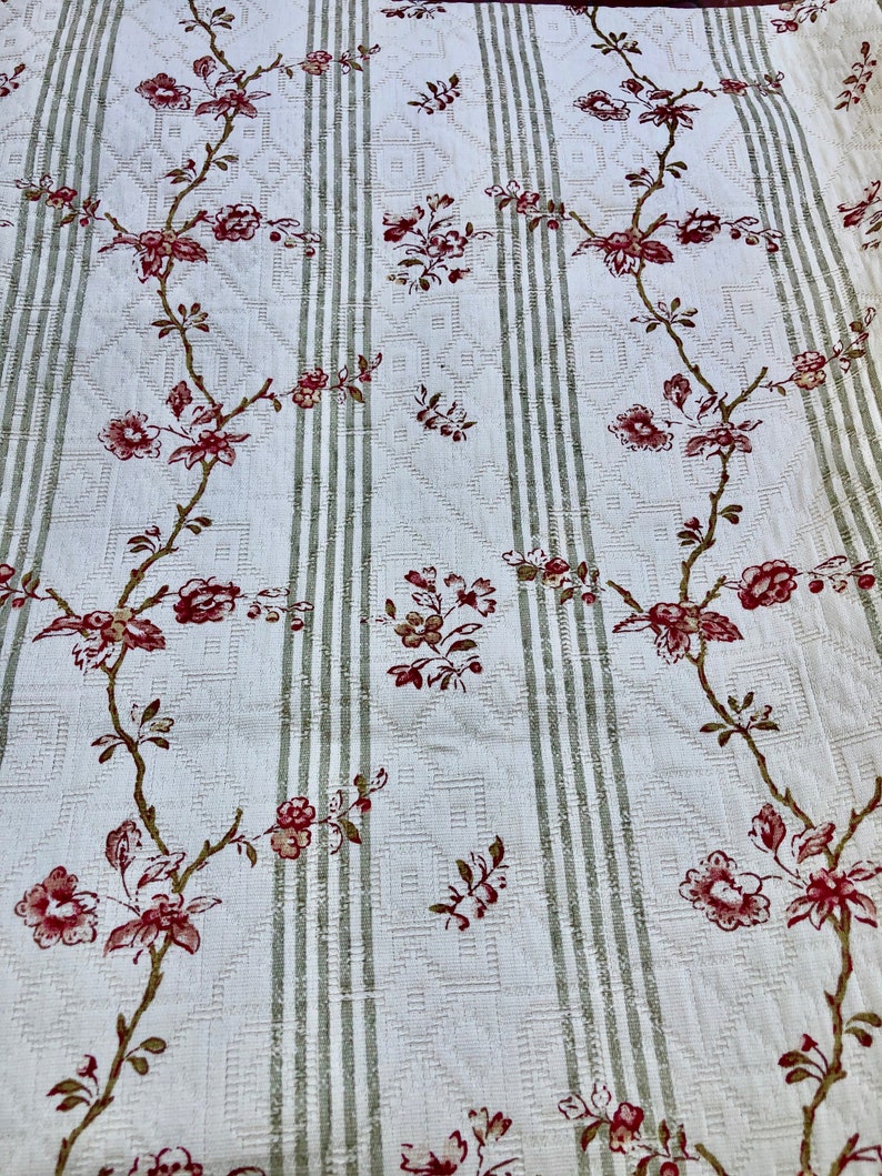 Vintage Fabric, Beige, Rust, Green Floral Print, Cotton Fabric, Sewing ...