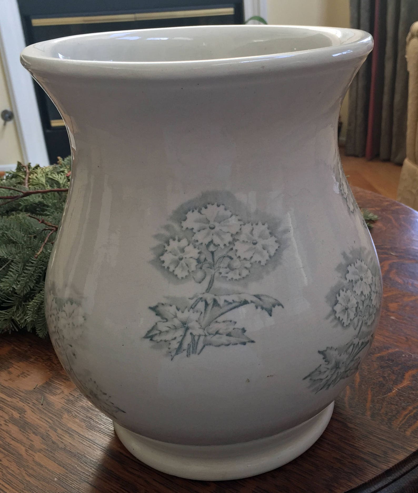 Early Large Transfer Ware Waste Pot, Sage Green Floral, Alba China ...