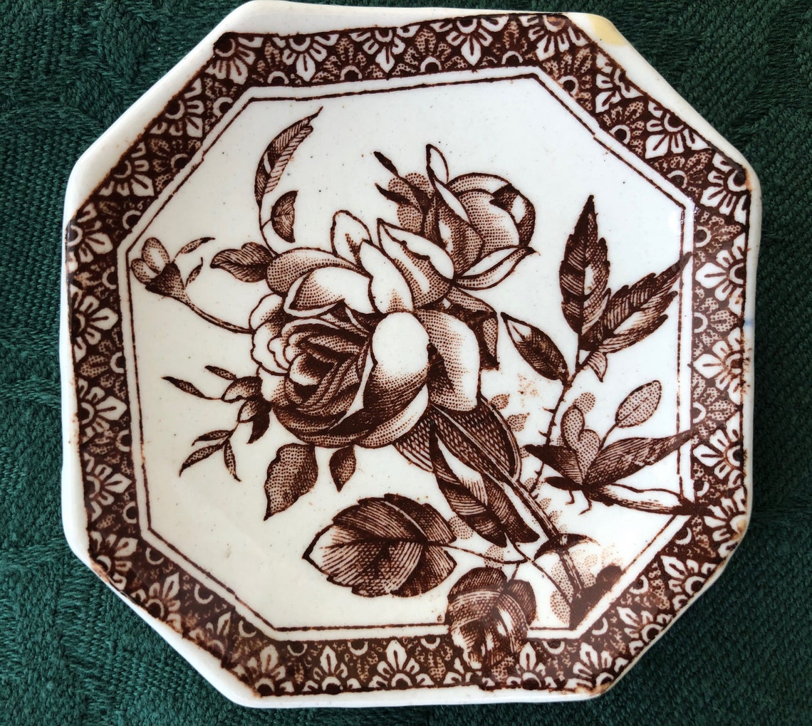 Antique Brown Transfer Ware Butter Pat, Garfield, C1884, Antique ...