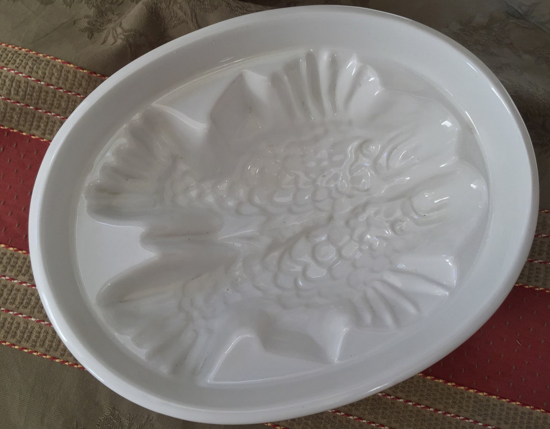 Vintage White English Mold, Double Fish Pattern, Traditional Pudding ...