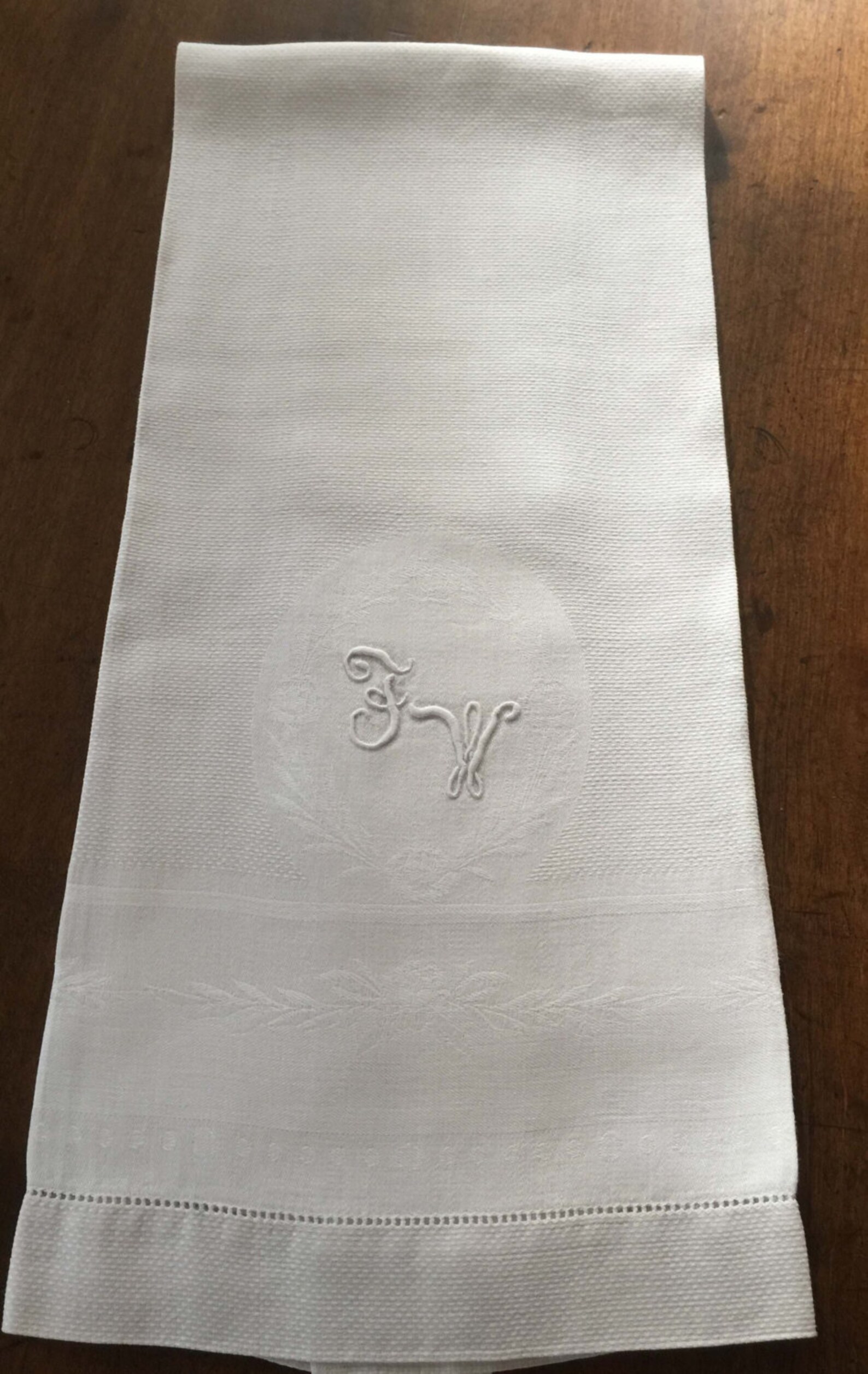 Vintage Linens White Embossed Damask Hemstitched Towel - Etsy