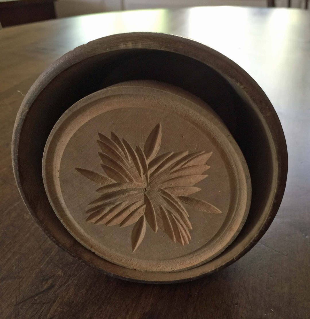Antique Large Wood Primitive Butter Mold, Butter Stamp, Carved Design ...