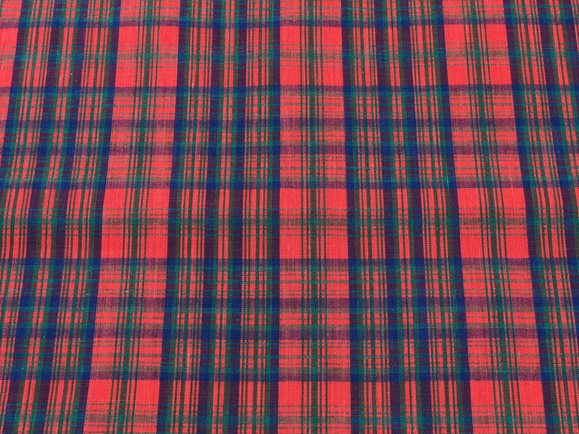 Vintage Fabric, Red and Green Plaid, Holiday Fabric, Cotton Fabric ...