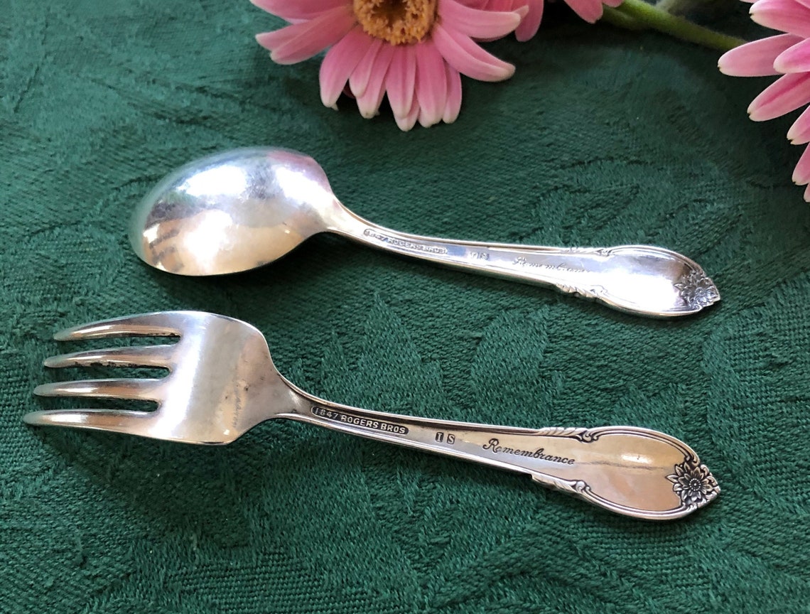 Vintage Silver Baby Spoon and Fork Set Remembrance 1847 - Etsy
