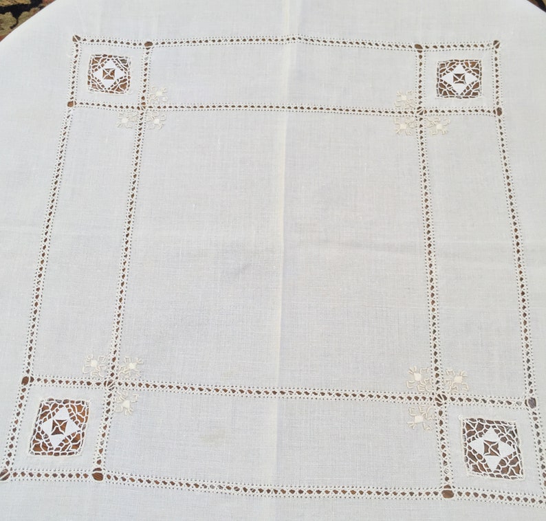 Vintage Linen Table Cloth Openwork Embroidery Drawn Thread - Etsy