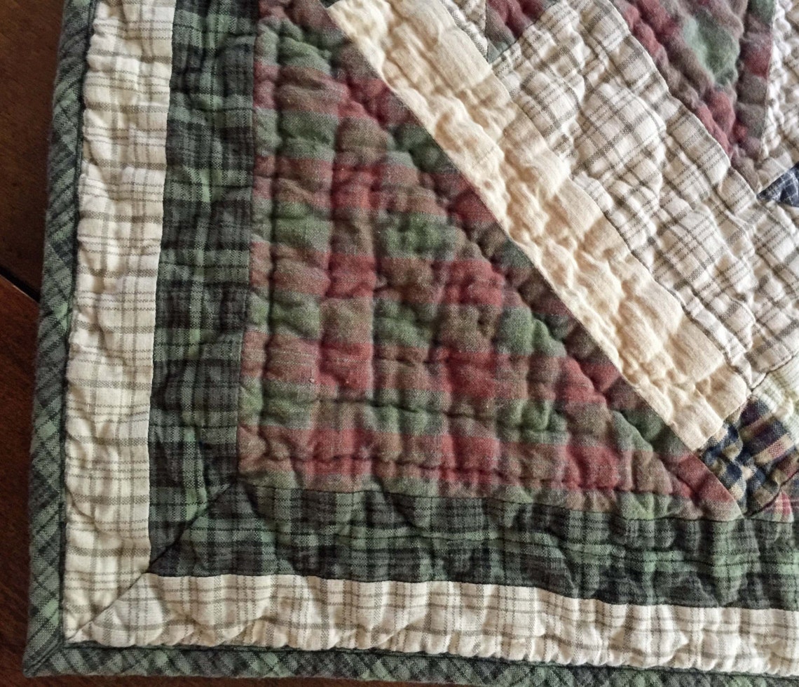 Vintage Pieced Quilt Block Triangle Basket Muted Plaids - Etsy